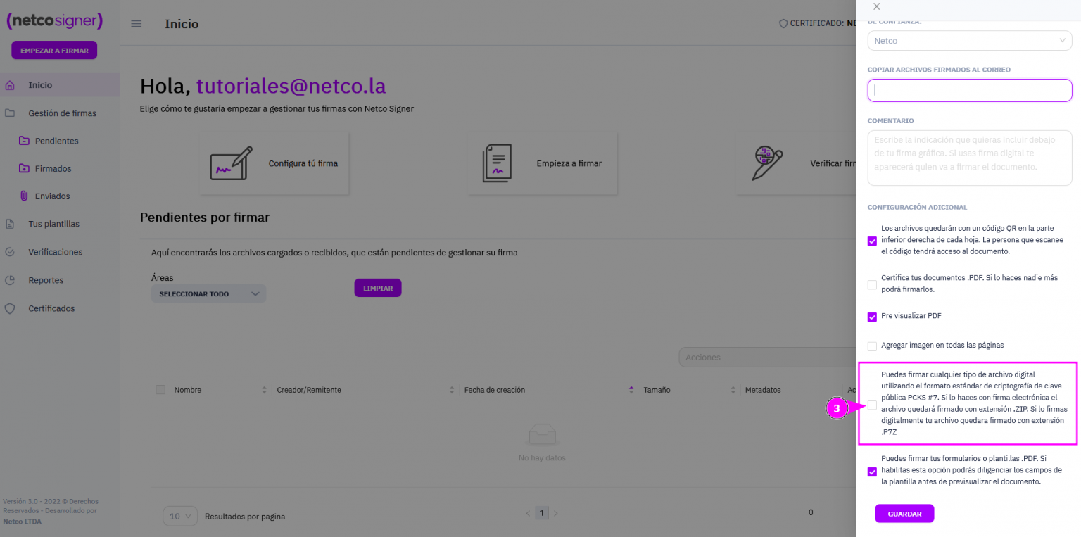 Firmar con formato .P7Z – Help Netco Signer